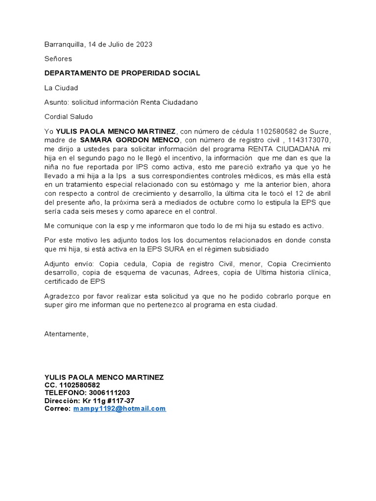 Carta Renta Ciudadana No Pago | PDF