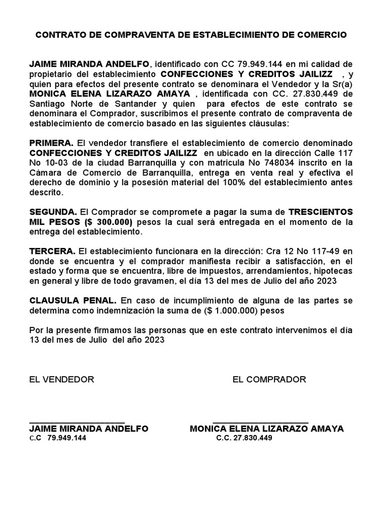 Contrato-De-Compraventa Local Comercial | PDF