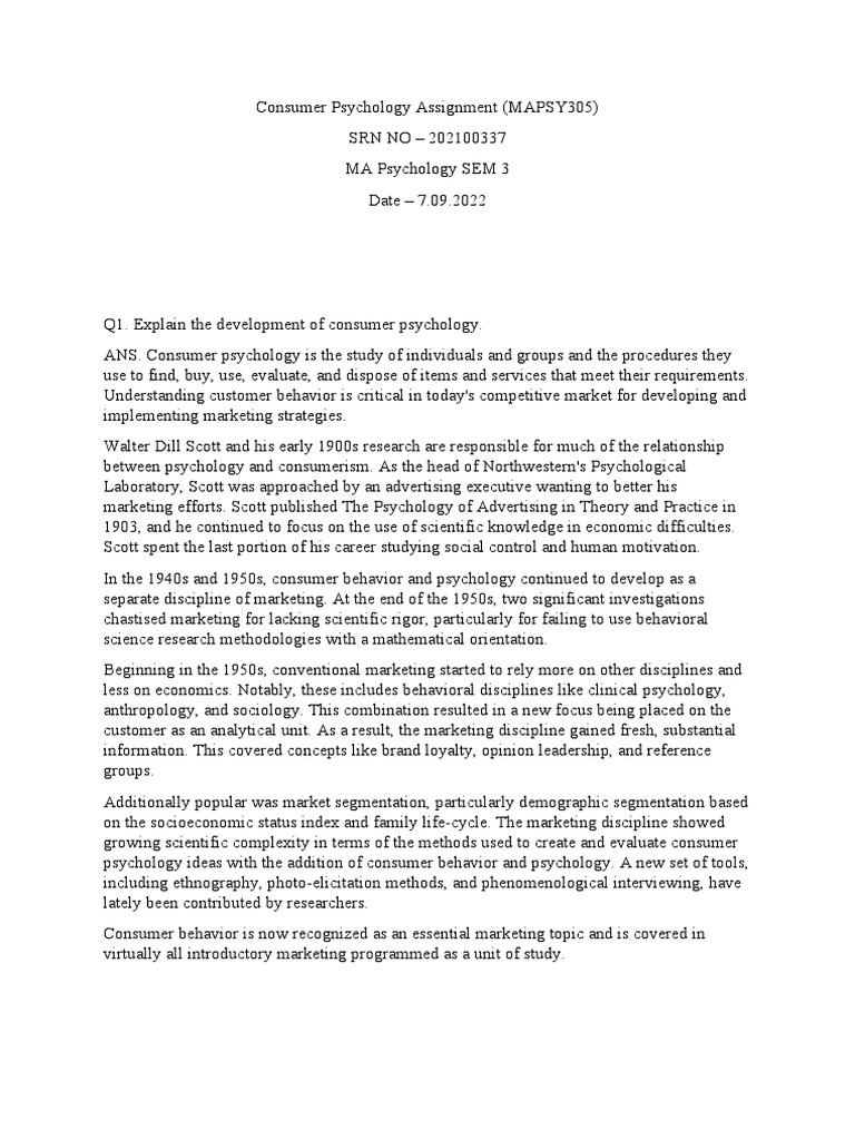 Consumer Assignment | PDF | Consumer Behaviour | Behavior