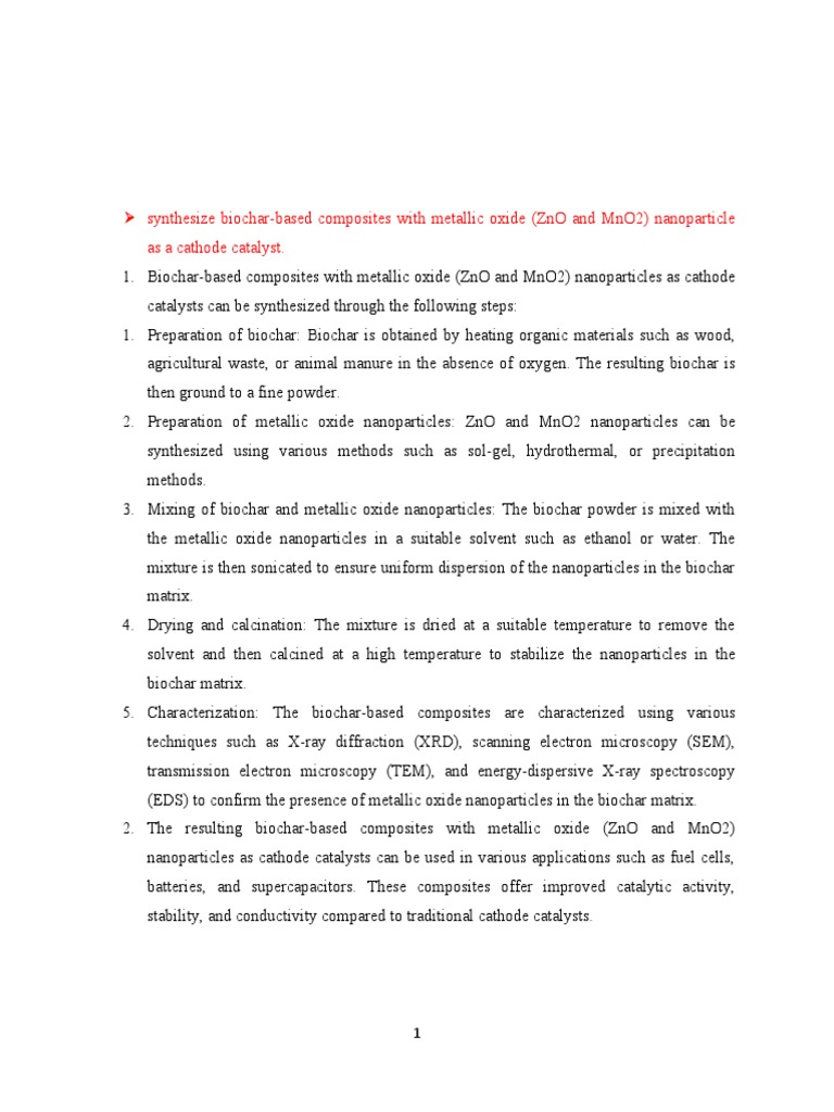 Synthesize Biochar-Based Composites With Metallic Oxide (Zno and Mno2 ...