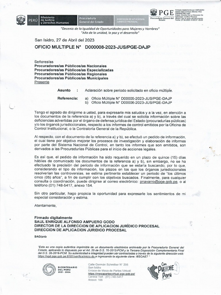 Oficio Multiple #008 2023 Jus Pge Dajp | PDF