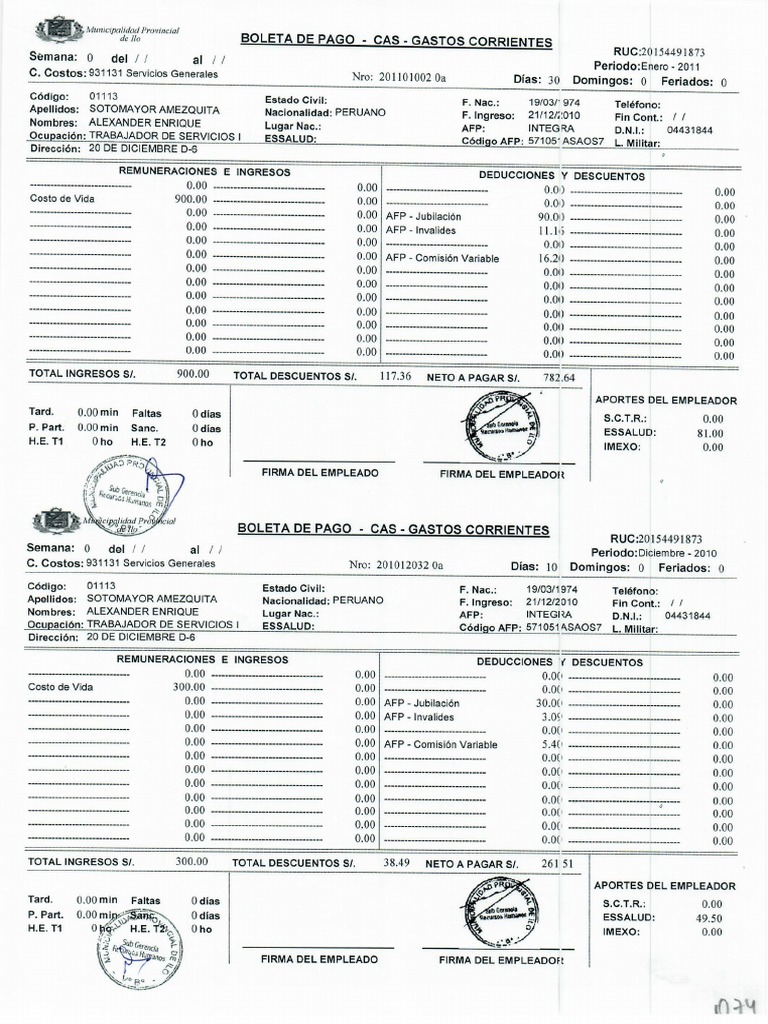 Boleta de Pago Cas | PDF