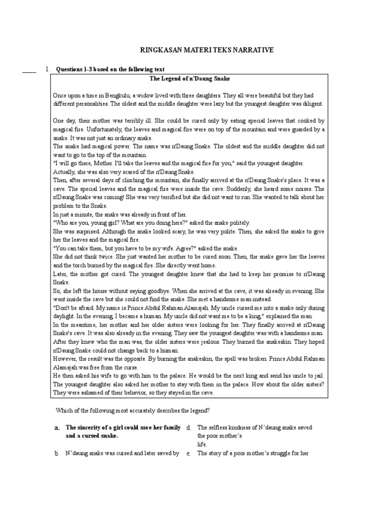 Ringkasan Materi Narative Text | PDF | Fantasy