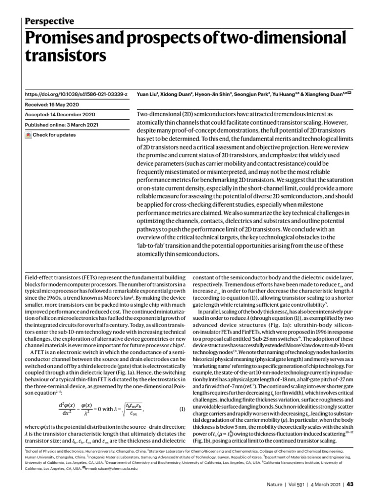 Promises and Prospects of Two-Dimensional Transistors: Perspective ...