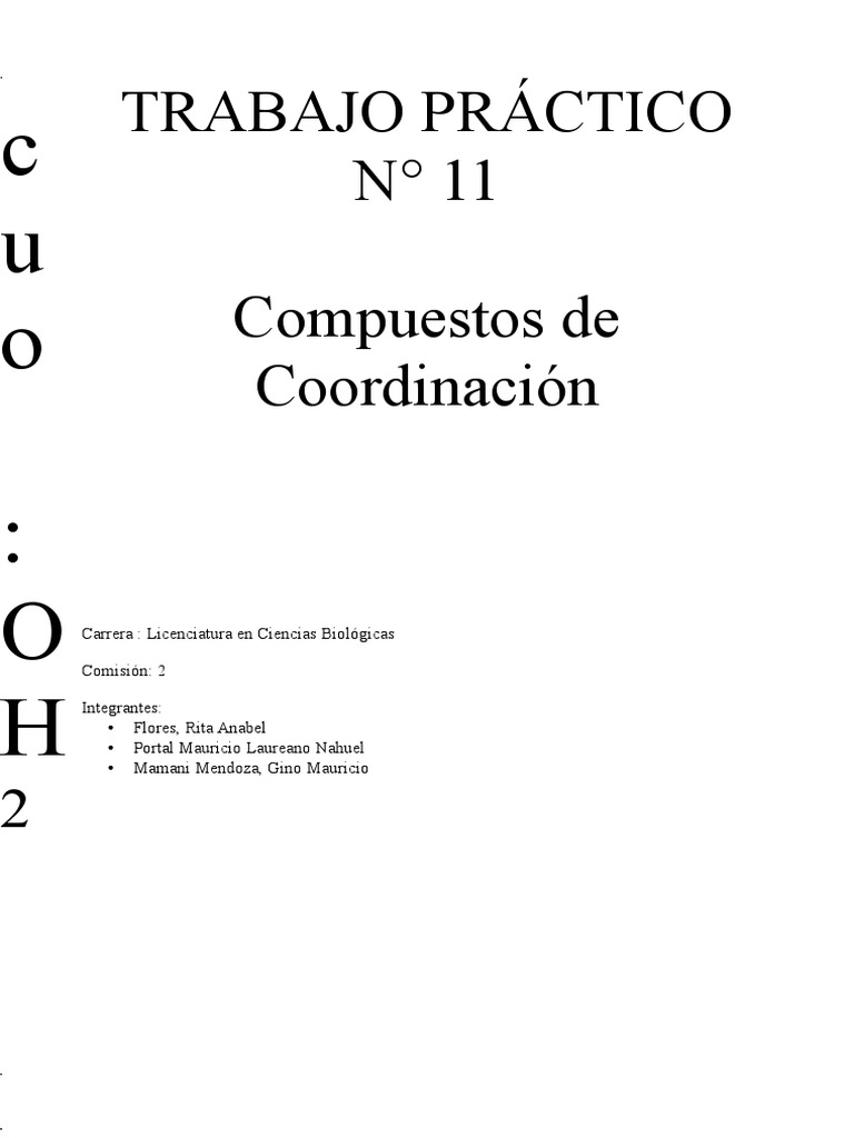 TP N° 11 - Compuestos de Coordinación | PDF | Ligando | Fases de la materia