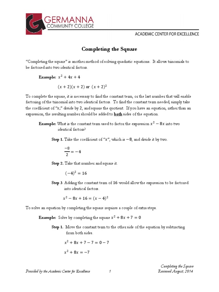 Completing The Square | PDF | Factorization | Mathematical Analysis