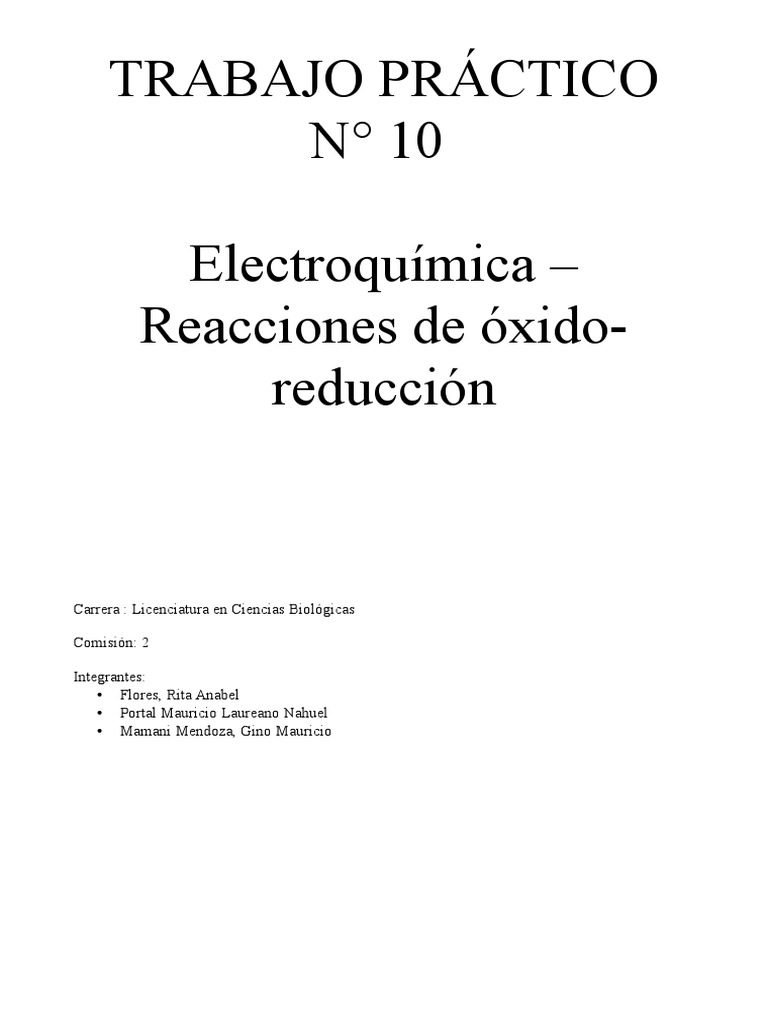 TP N°10-Electroquímica | PDF | Redox | Electrodo