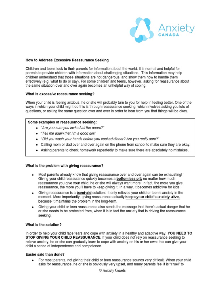 Reassurance Seeking | Download Free PDF | Anxiety | Adolescence