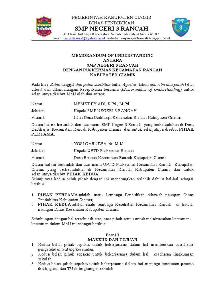 MoU Dengan Puskesmas | PDF