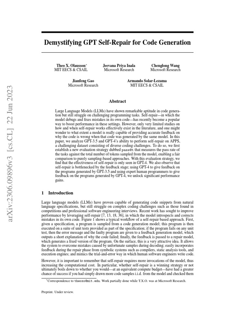 Demystifying GPT Self-Repair For Code Generation 2306.09896 | PDF ... Demystifying GPT Self-Repair For Code Generation 2306.09896 | PDF ...