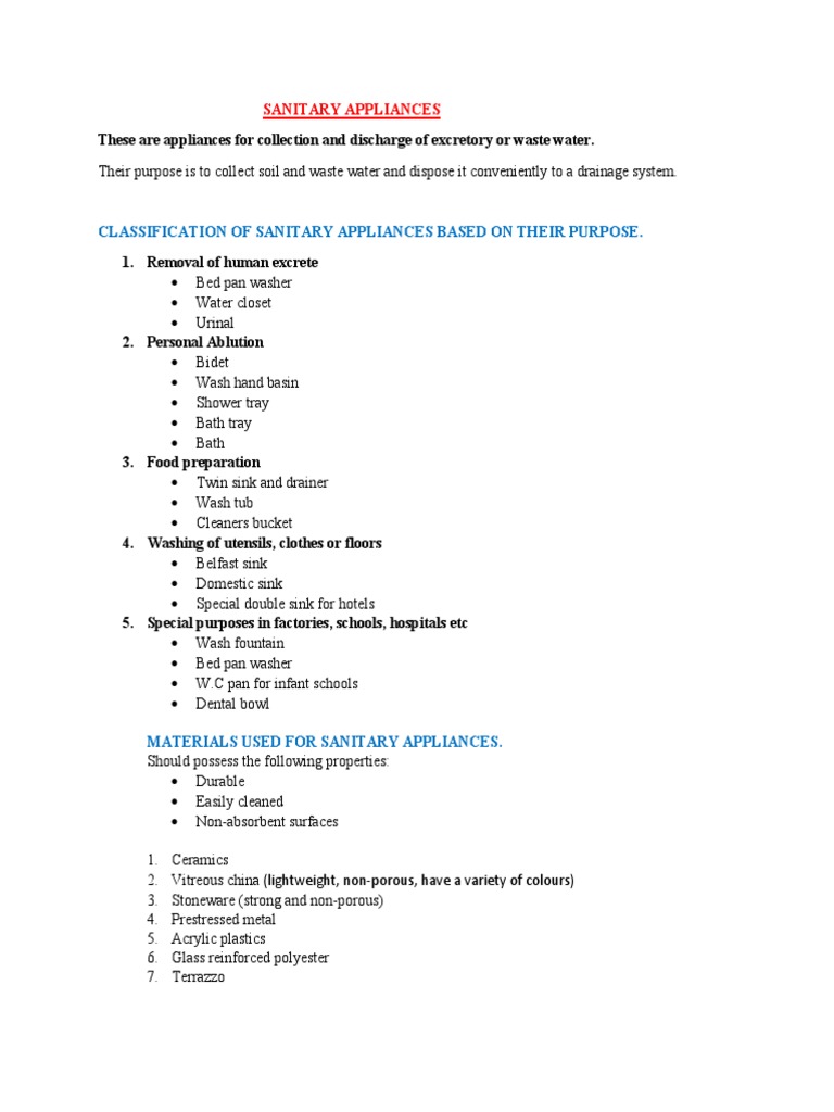 Sanitary Appliances | PDF | Sink | Toilet
