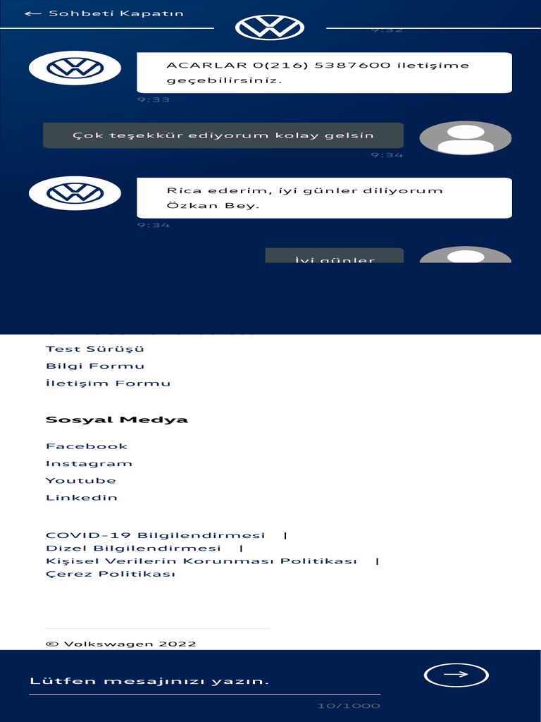 Canlı Chat Volkswagen | PDF