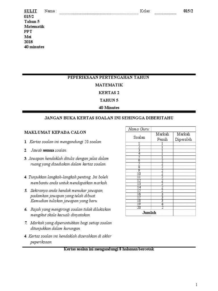 Matematik Tahun 5 Pdf