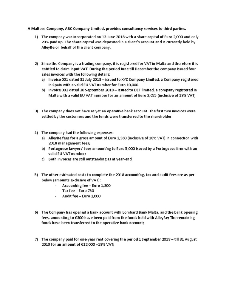 ABC Co LTD - Case Study Test - Revised | PDF | Value Added Tax | Invoice