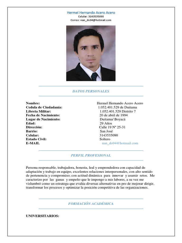CVHermel Hernando Acero Acero Duitama | PDF