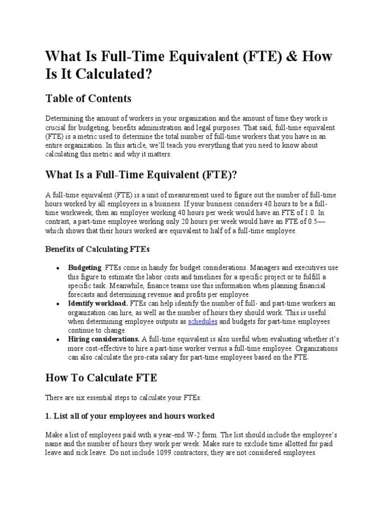 What Is Full-Time Equivalent (FTE) | PDF | Full Time Equivalent ...