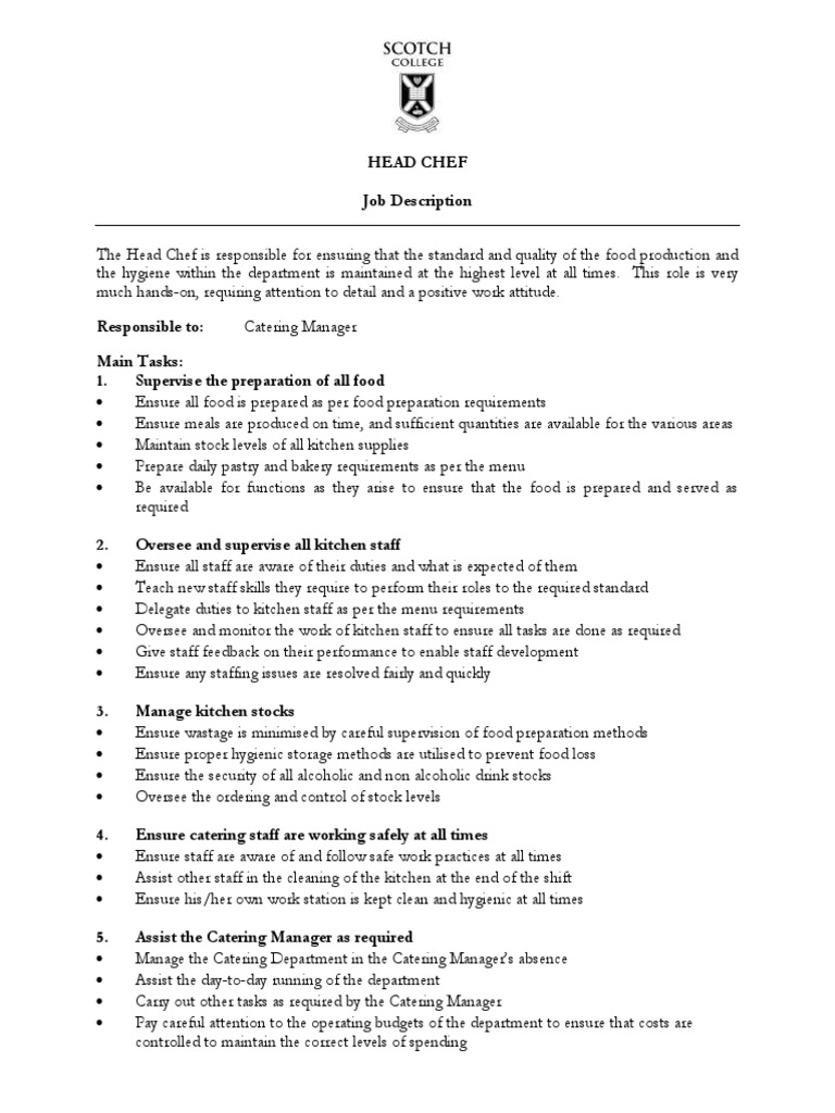 Head Chef | PDF | Chef | Kitchen