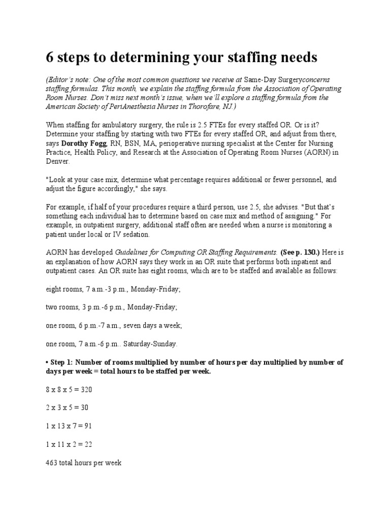 AORN Staffing Formula Explained | PDF | Nursing | Patient