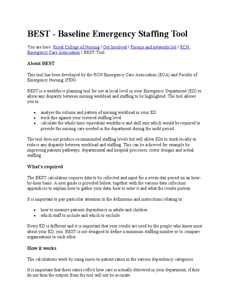 Baseline Emergency Staffing Tool | PDF | Nursing | Emergency Department