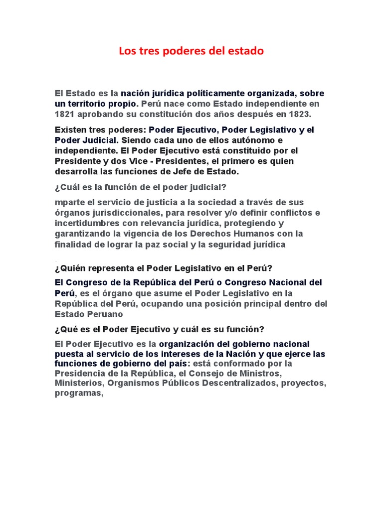 Los 3 Poderes Del Estado | PDF