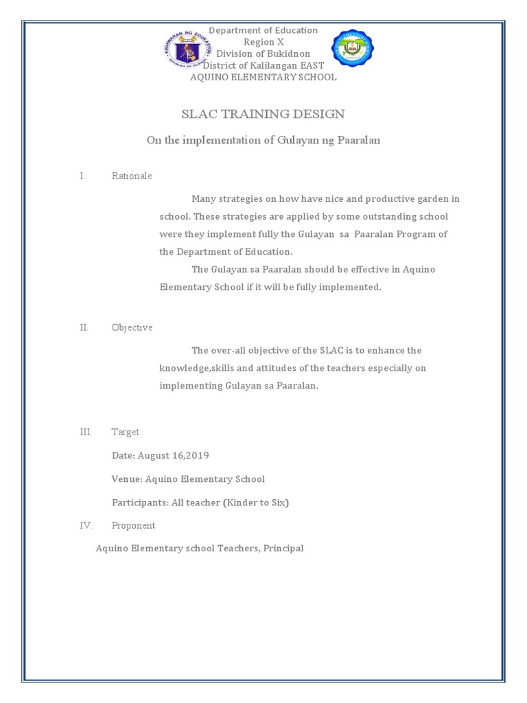 SLAC Trainig Design | PDF | Cognitive Science | Behavior Modification