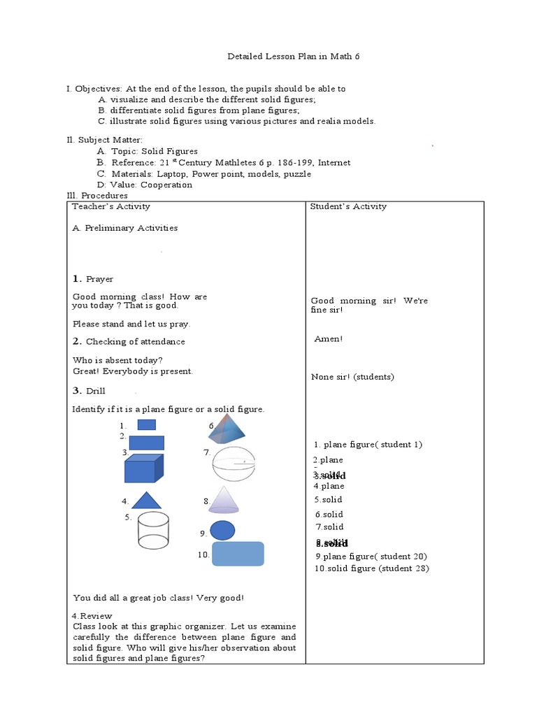 Solid Figures Lesson Plan for Grade 6 | PDF | Rectangle | Vertex (Geometry)