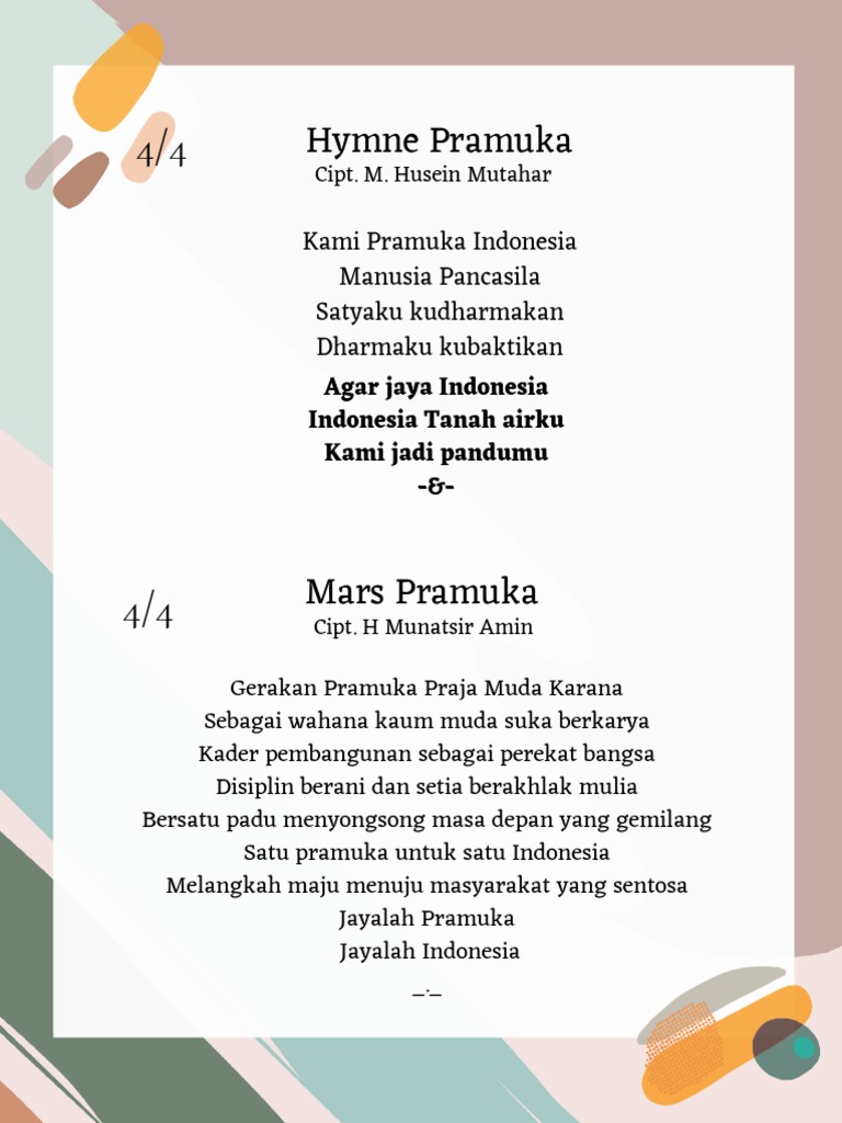 Hymne& Mars Jayalah Pramuka Document | PDF