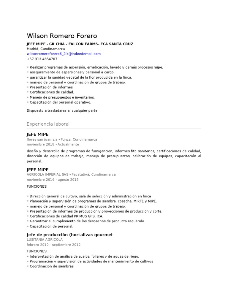 CV Wilson Romero For Ero | PDF | Agronomía | Agricultura