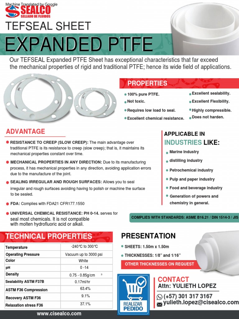 CATALOGO-LAMINA-TEFSEAL-DE-PTFE-EXPANDIDO D | PDF | Creep (Deformation) | Building Engineering