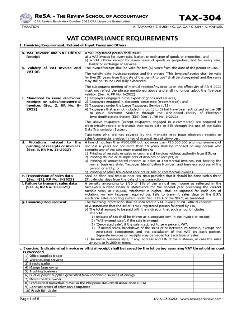 TAX-304 (VAT Compliance Requirements) | PDF | Value Added Tax | Payments