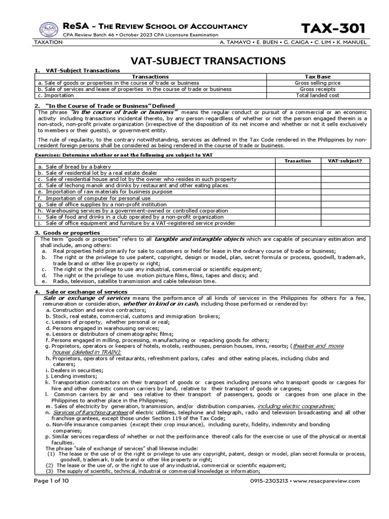 TAX-301 (VAT-Subject Transactions) | PDF | Value Added Tax | Taxes