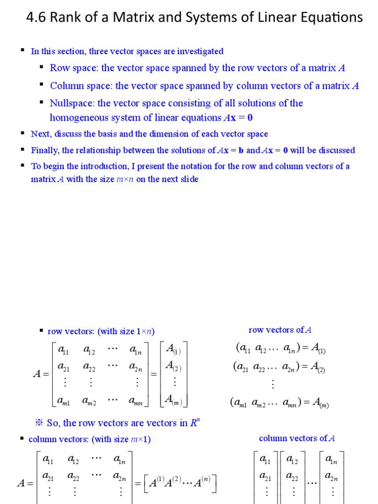 l10 - Linear Algebra - Matrix Spaces | PDF | Linear Subspace | Vector Space