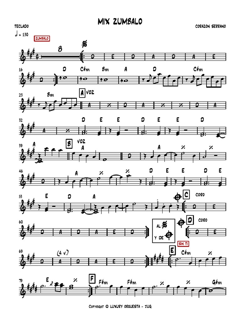 MIX ZUMBALO - CORAZON SERRANO - Partitura Completa | PDF
