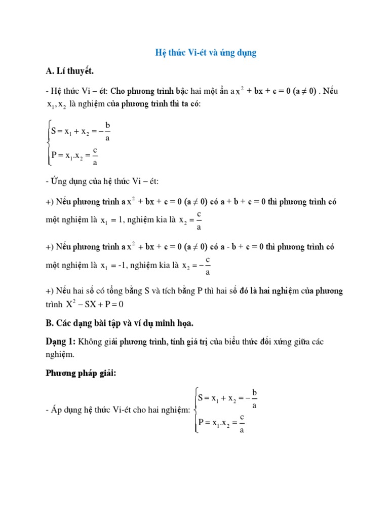 Cac Dang Bai Tap He Thuc Vi Et Va Ung Dung Va Cach Giai Bai Tap Toan L | PDF