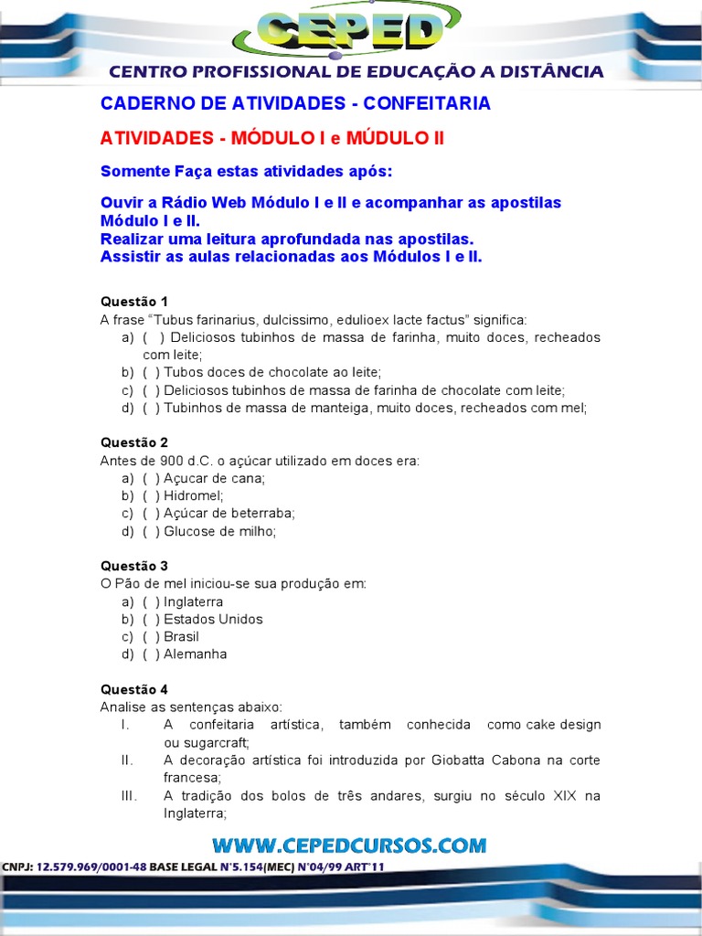 Atividades De Confeitaria Pdf Chocolate Alimentos