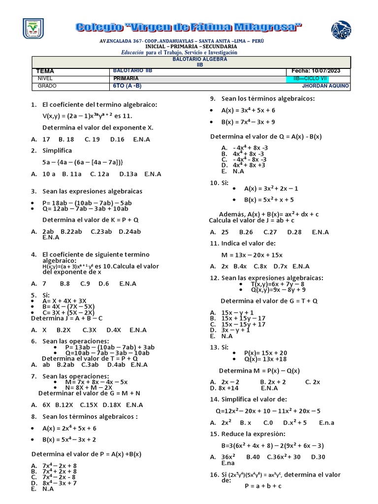 Balot Iib6to Prim VFM Algebra | PDF