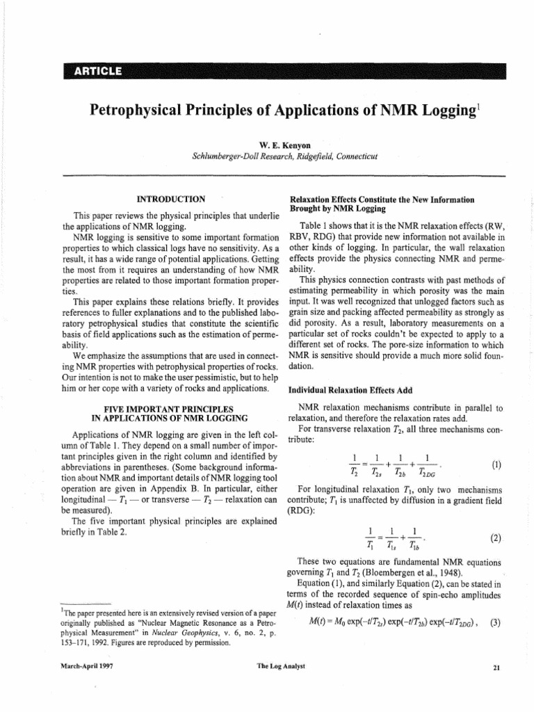 NMR Logging: Principles and Applications | PDF | Relaxation (Nmr ...