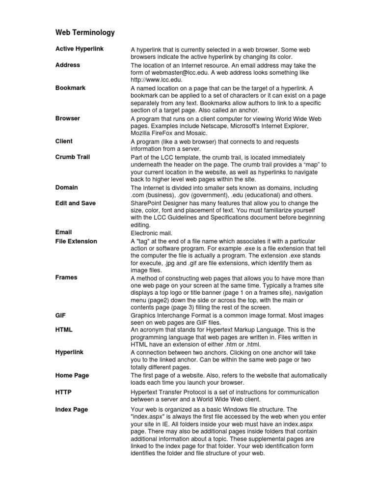 Web Terminology | PDF | World Wide Web | Internet & Web