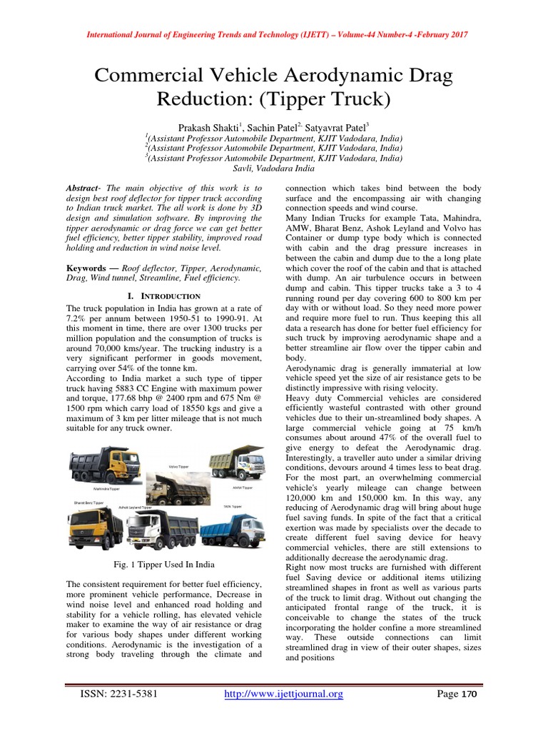 Commercial Vehicle Aerodynamic Drag Reduction (Tipper Truck) | Download Free PDF | Drag (Physics ...