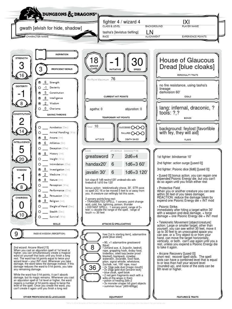 D&D Character Sheet Template | PDF | Wizards Of The Coast Games ...