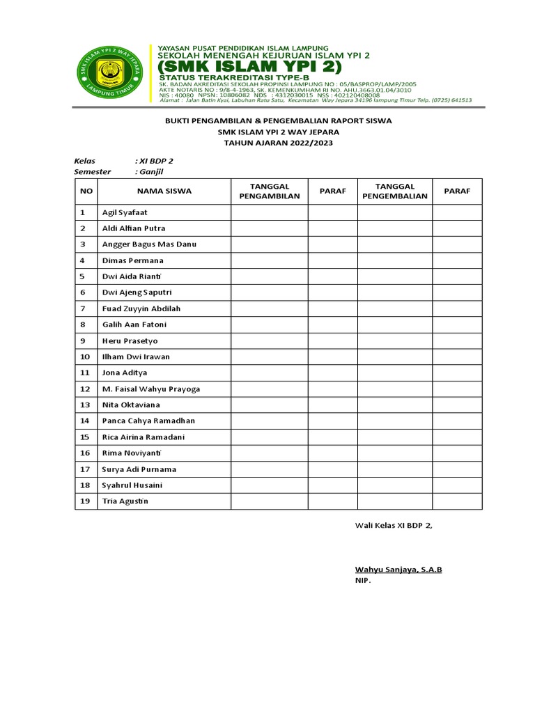 Bukti Pengambilan Raport Siswa | PDF