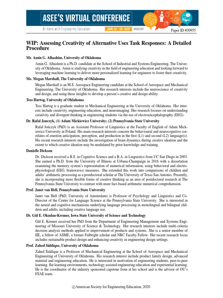 Standardizing the Alternative Uses Task | PDF | Creativity | Thought