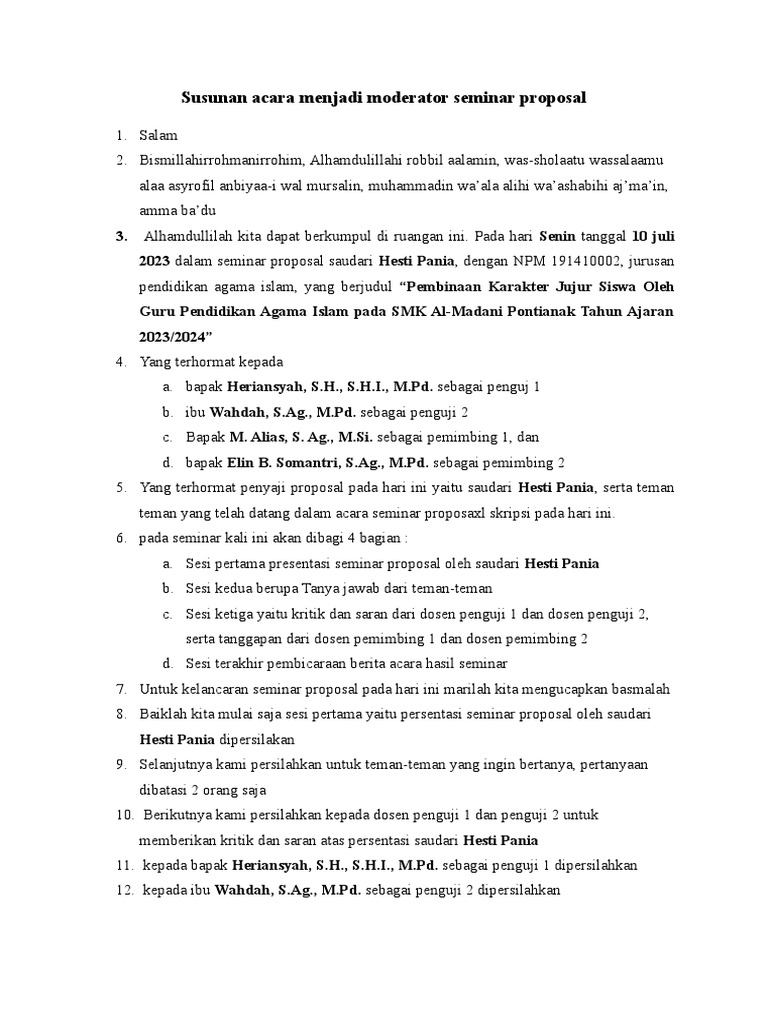 Susunan Acara Seminar Proposal | PDF | Karier & Perkembangan