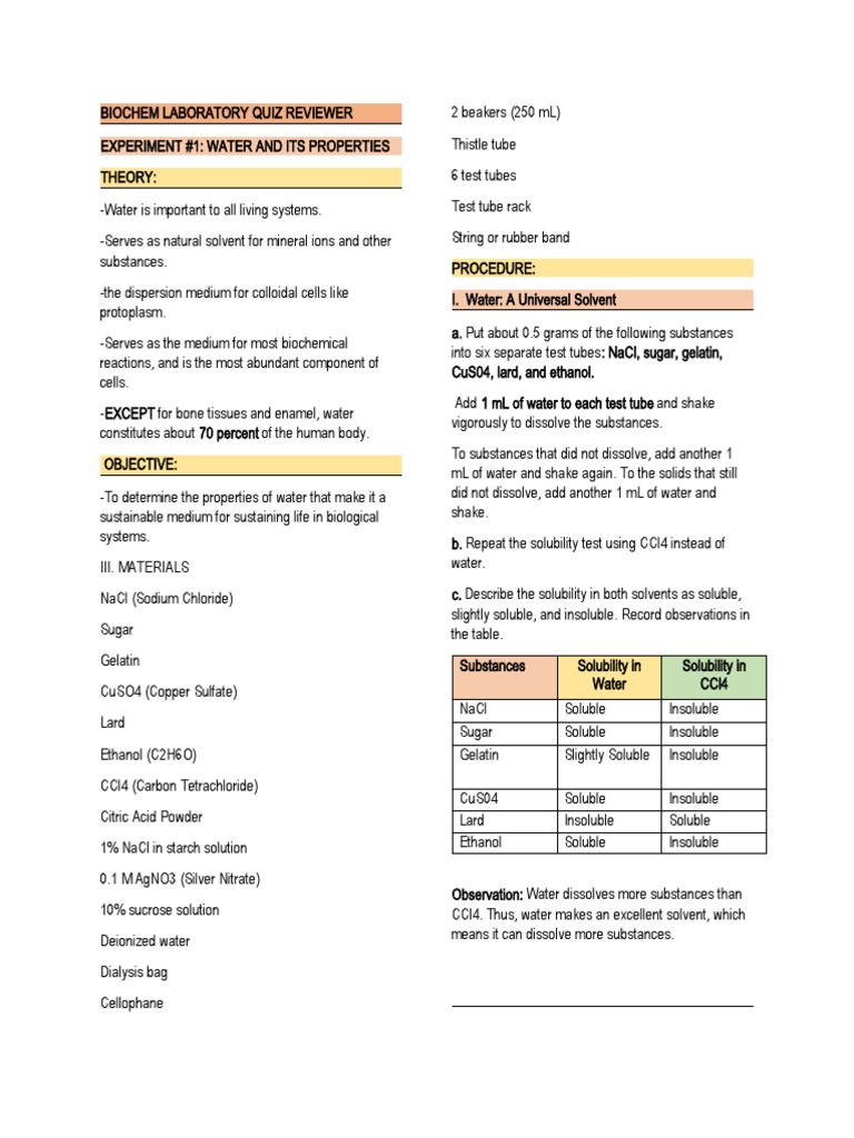 Biochem Laboratory Quiz Reviewer | PDF | Solubility | Carbohydrates