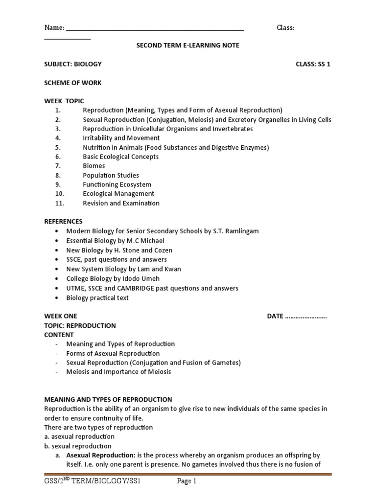 2nd Term s1 Biology | Download Free PDF | Meiosis | Reproduction