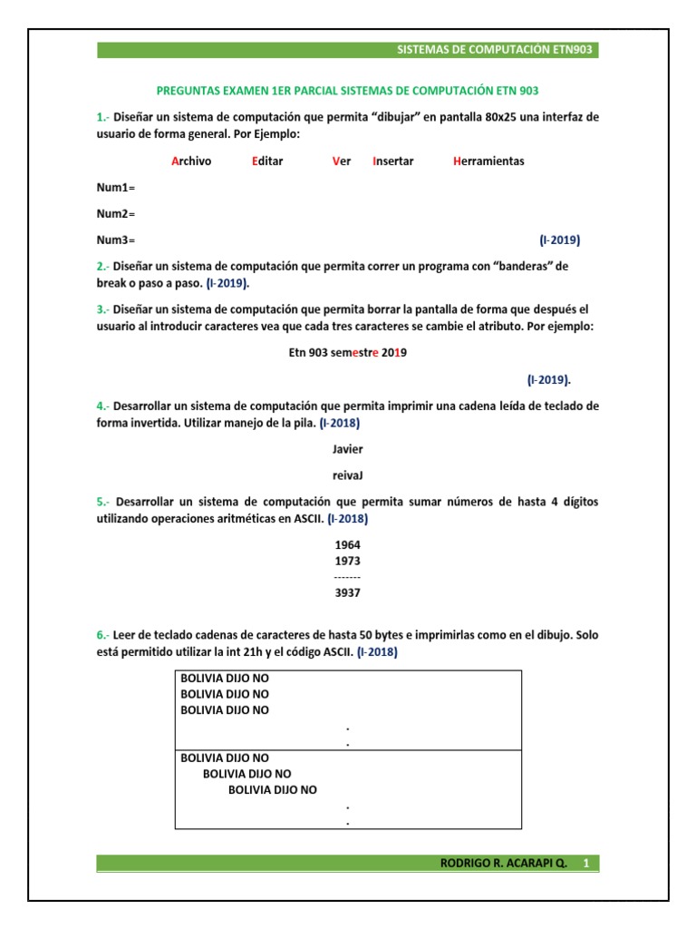 Examen Sistemas de Computacion | PDF | Ascii | Teclado