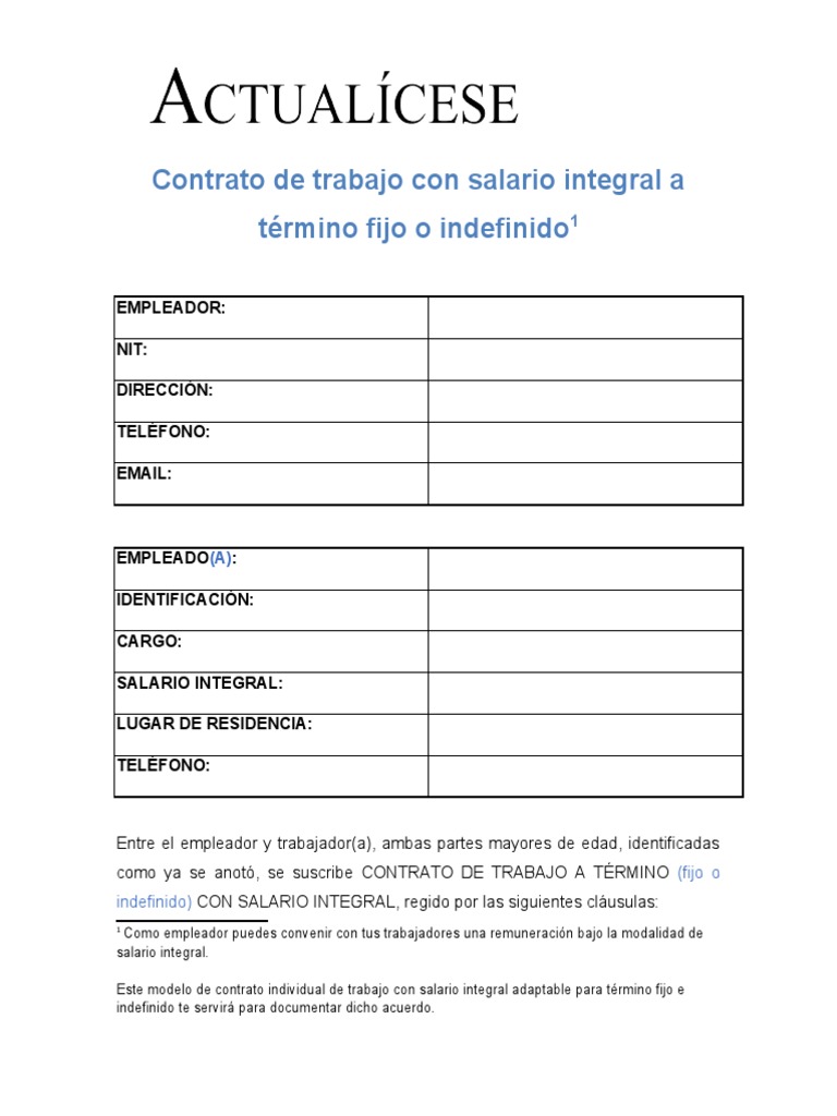 Contrato de Trabajo Con Salario Integral | PDF | Salario | Salario mínimo