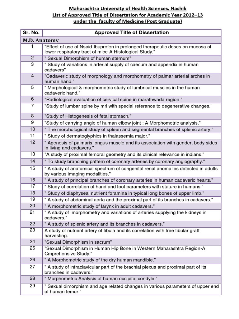 Maharashtra University of Health Sciences Dissertation Topics | PDF ...