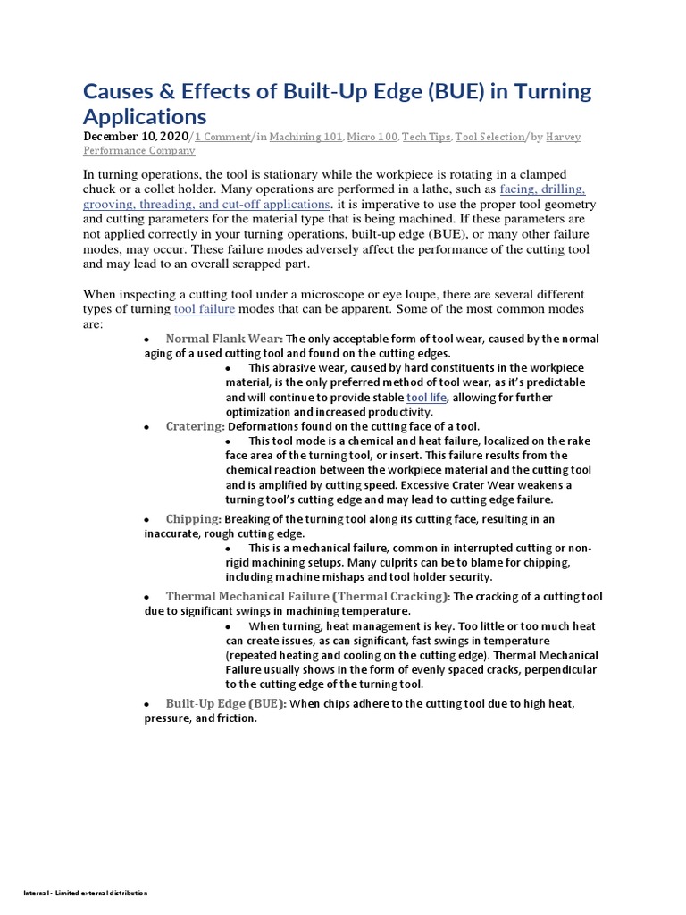 Built Up Edge (BUE) in Turning Applications Causes & Effects | PDF ...