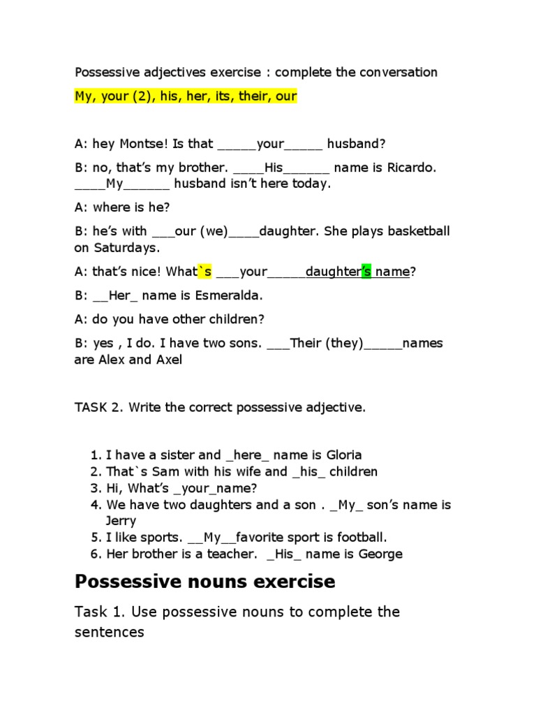 Possessive Exercises | PDF